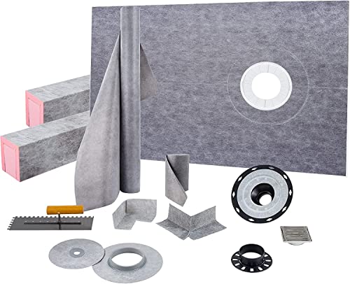 VEVOR Shower Curb Kit, 38"x60" ABS Watertight Shower Curb Overlay with 4" ABS Offset Bonding Flange, 4" Stainless Steel Grate and Trowel, Cuttable Shower Curb, Shower Pan Fit for Bathroom