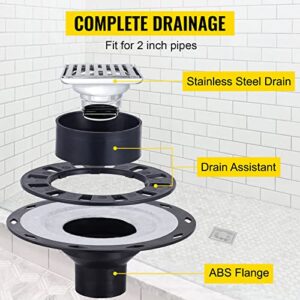 VEVOR Shower Curb Kit, 38"x60" ABS Watertight Shower Curb Overlay with 4" ABS Offset Bonding Flange, 4" Stainless Steel Grate and Trowel, Cuttable Shower Curb, Shower Pan Fit for Bathroom