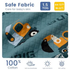 ZIGJOY Toddler Sleeping Bag, 1.5 TOG Baby Sleep Bag with Feet 100% Cotton Sleep Sack All Year Round for 18Months-3T Baby Girl Boy Essentials Excavator