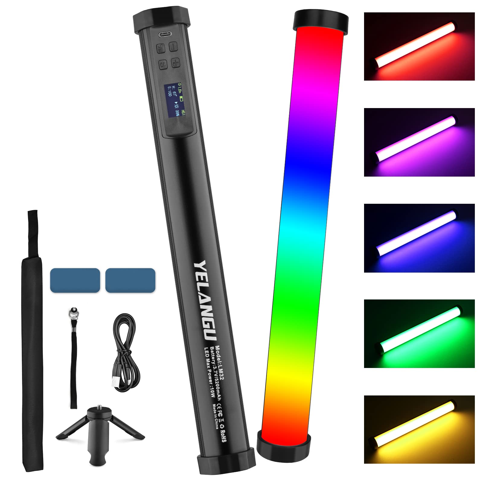 YELANGU LED Light Wand | RGB Light Stick for Photography | 21 RGB Effects, Rechargeable,2-12 Hours Battery Life | Portable & Easy Assembly | Ideal for Photography and Creative Lighting