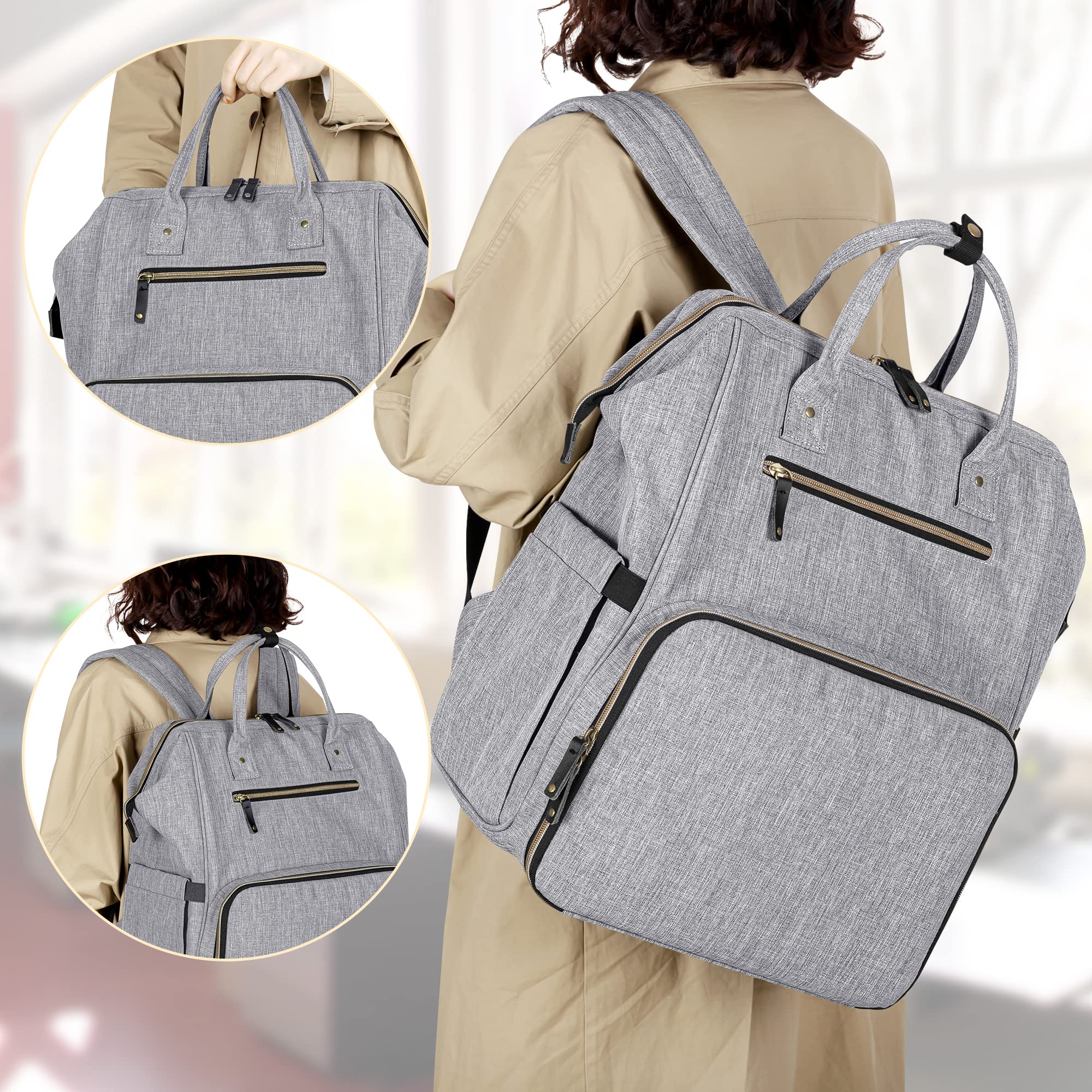 Damero Breast Pump Backpack, Pumping Bag with Laptop Sleeve and Multiple Pockets, Fits Most Brands Breast Pumps and Cooler Bag, Gray, Patent Design