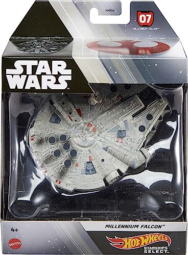 Hot Wheels Star Wars Starships Select Millennium Falcon Vehicle, Premium Collectible Replica with Movable Part & Display Stand