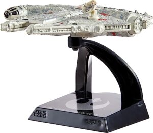 hot wheels star wars starships select millennium falcon vehicle, premium collectible replica with movable part & display stand