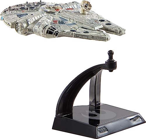 Hot Wheels Star Wars Starships Select Millennium Falcon Vehicle, Premium Collectible Replica with Movable Part & Display Stand