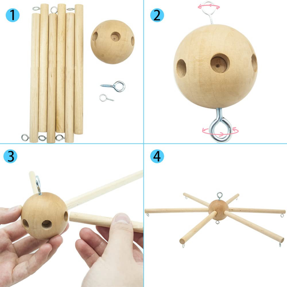 Yimisya Wooden Mobile Frame Kit Natural Wood Bed Bell Wind Chimes Baby Crib Hanger Frame Baby Bedroom Ceiling Mobiles Toy Decoration Newborn Gift (Style A)