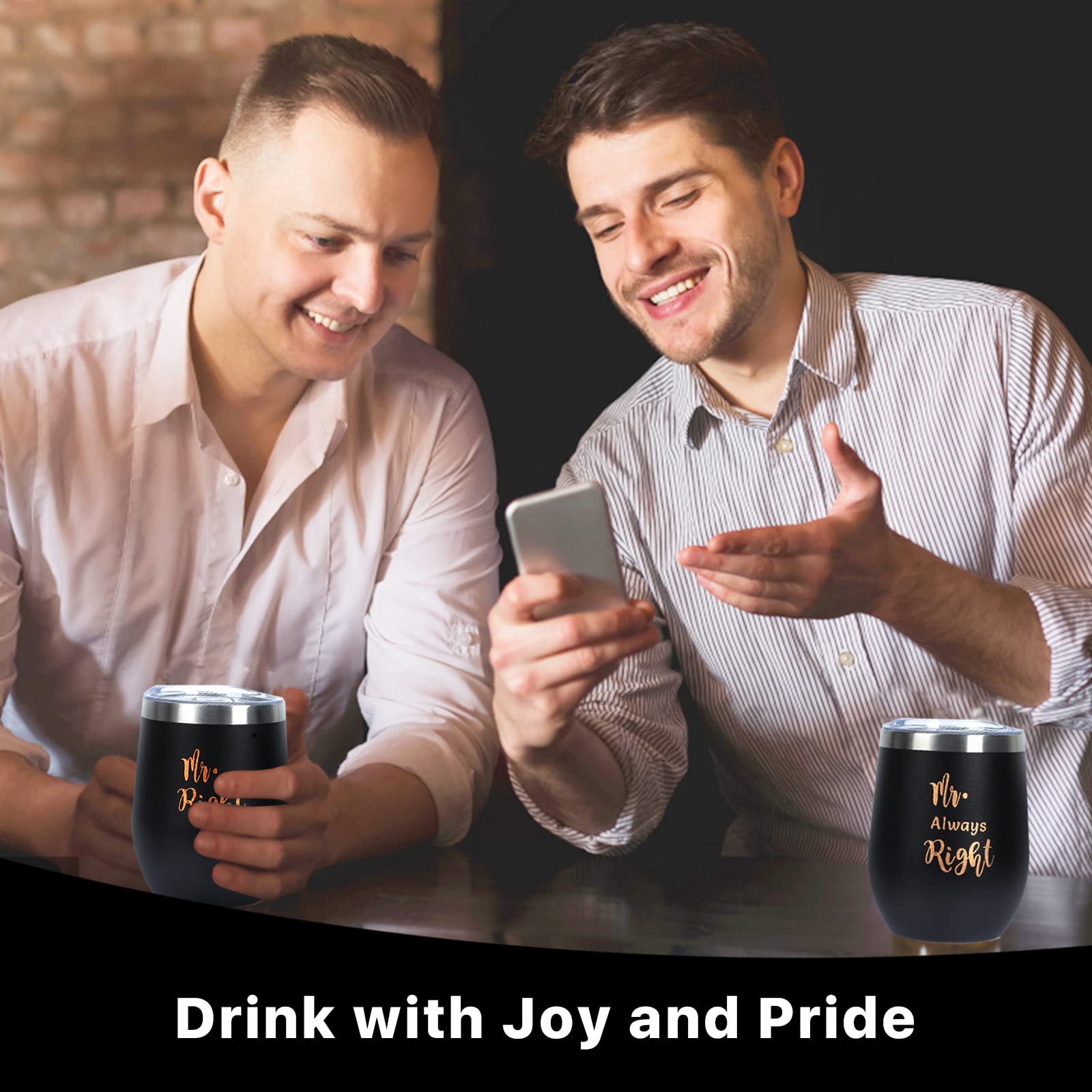 Mr and Mr Wine Tumbler Set, Gay Couple Gifts for Men, Engagement Wedding Anniversary House Warming LGBT Gift Idea - Pride Couple, Mr Always Right (black)