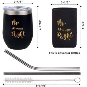 Mr and Mr Wine Tumbler Set, Gay Couple Gifts for Men, Engagement Wedding Anniversary House Warming LGBT Gift Idea - Pride Couple, Mr Always Right (black)