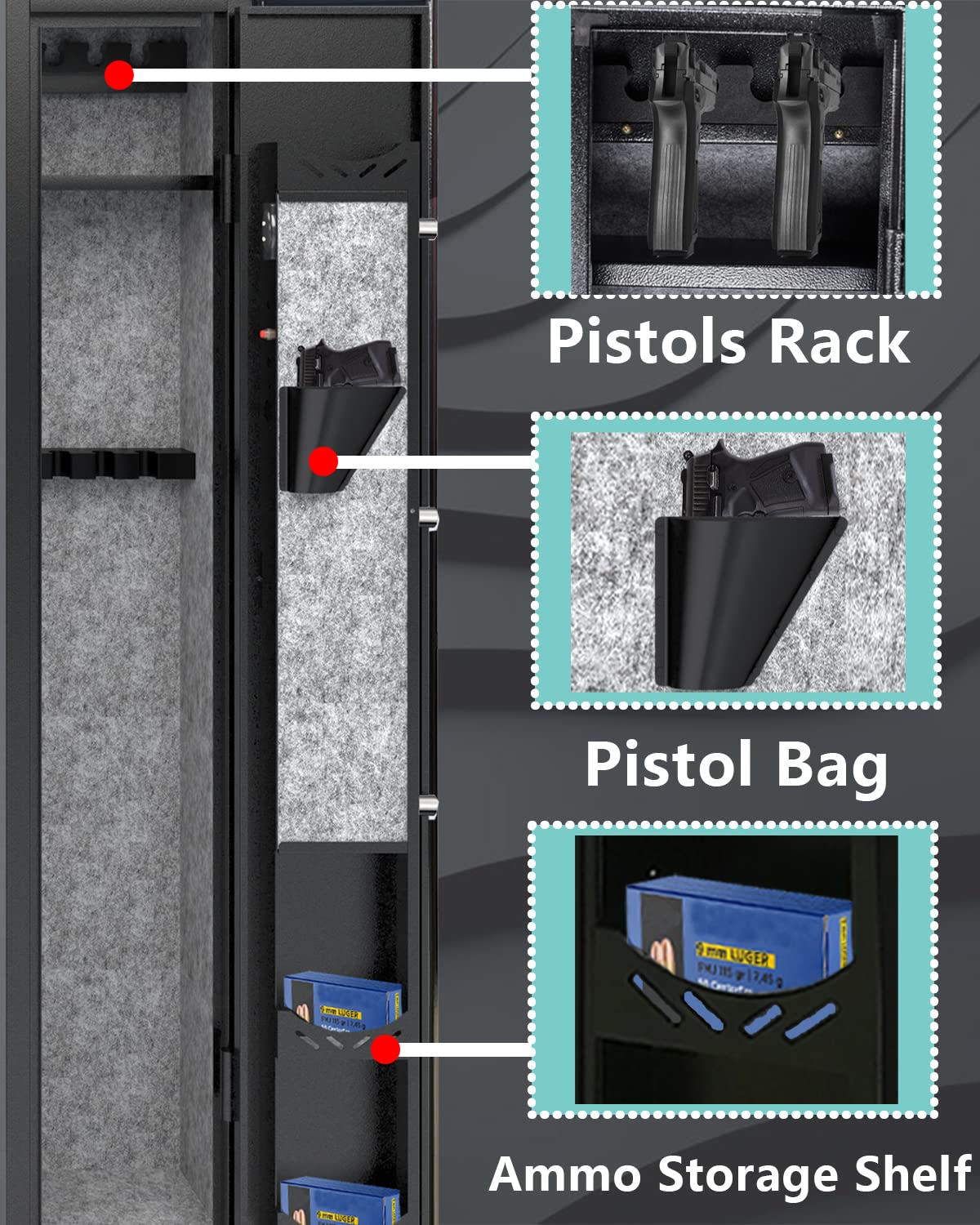 KAER Gun Safes Rifle Digital Quick Access Firearm Safe with 180-Degree Full Access Door and Removable Shelf for 2 Home Rifles with Pistols Rack