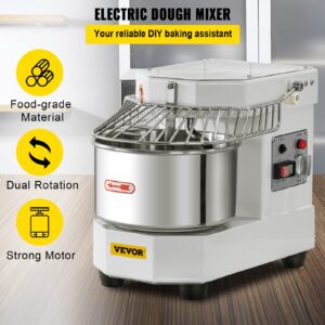 VEVOR Commercial Food Mixer, 8.5Qt Capacity, 450W Dual Rotating Dough Kneading Machine with Food-grade Stainless Steel Bowl, Security Shield & Timer Included, Baking Equipment for Restaurant Pizzeria