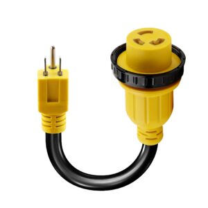 flameweld generator adapter cord, 5-15p male plug to l5-30r locking female plug, 3 prong rv adapter cord up to 7500w sjtw 10/3 generator cord, ul