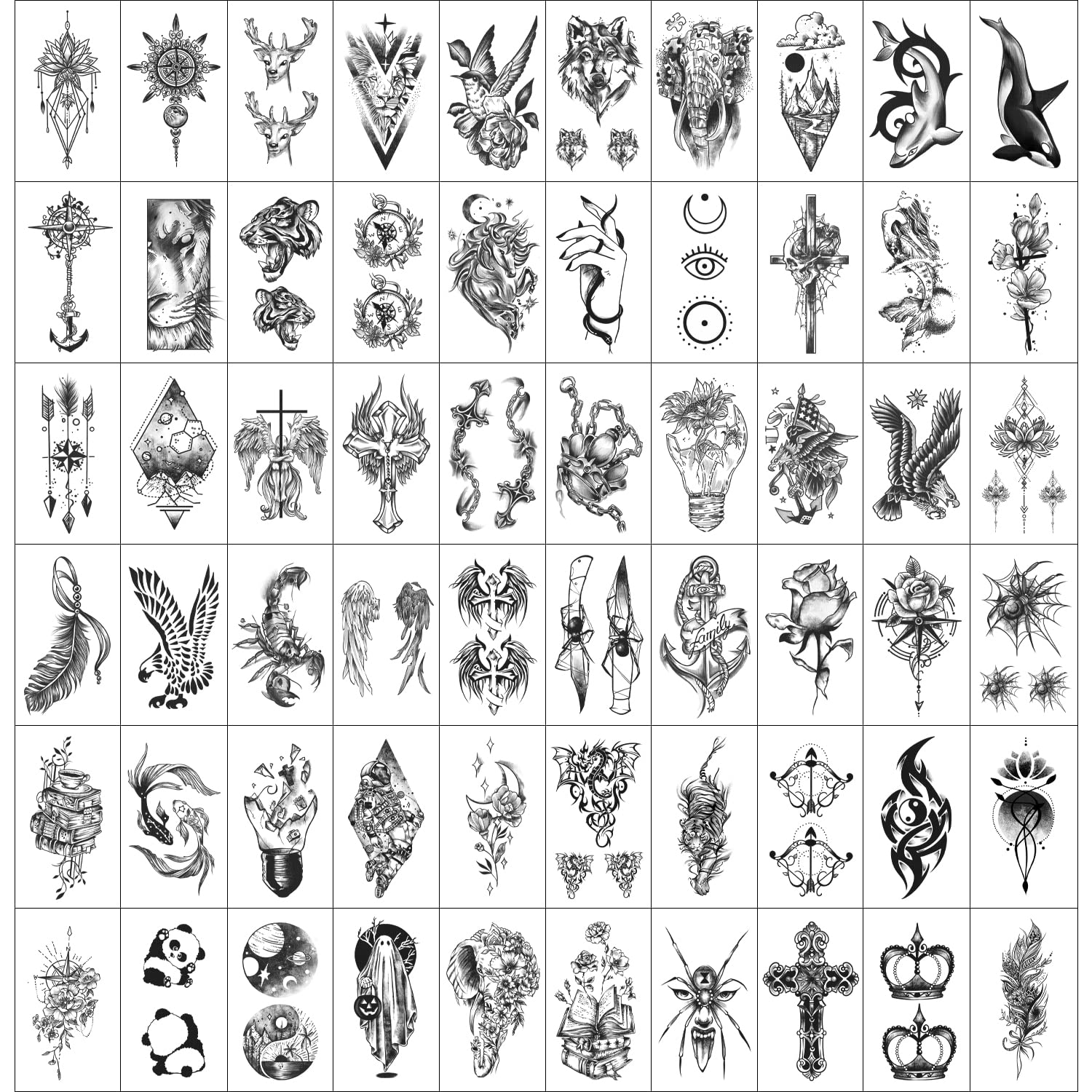 SOOVSY 70 Sheets Temporary Tattoos Adult, Snake Half Sleeve Tattoos for Men, Flower Fake Tattoos, Long Lasting Skull Tattoos Temporary Realistic with Eagle Insect for Women Girls