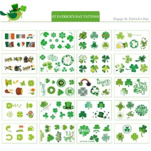 AOYOO St Patricks Day Tattoos, 20 Unique Sheets Shamrock Patterned Tattoos Sickers, St. Patrick's Day Face Tattoos for Kids, Irish Parade and Party Favors Decoration