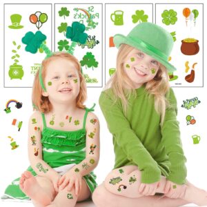 AOYOO St Patricks Day Tattoos, 20 Unique Sheets Shamrock Patterned Tattoos Sickers, St. Patrick's Day Face Tattoos for Kids, Irish Parade and Party Favors Decoration