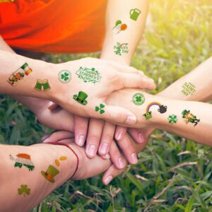 AOYOO St Patricks Day Tattoos, 20 Unique Sheets Shamrock Patterned Tattoos Sickers, St. Patrick's Day Face Tattoos for Kids, Irish Parade and Party Favors Decoration