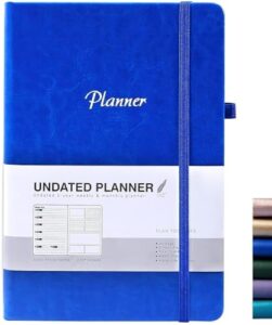 cagie undated planner weekly and monthly planner with inner pocket leather organization to do notebook for time management schedule 12 months 54 weeks, 5.7" x 8.3", royal blue