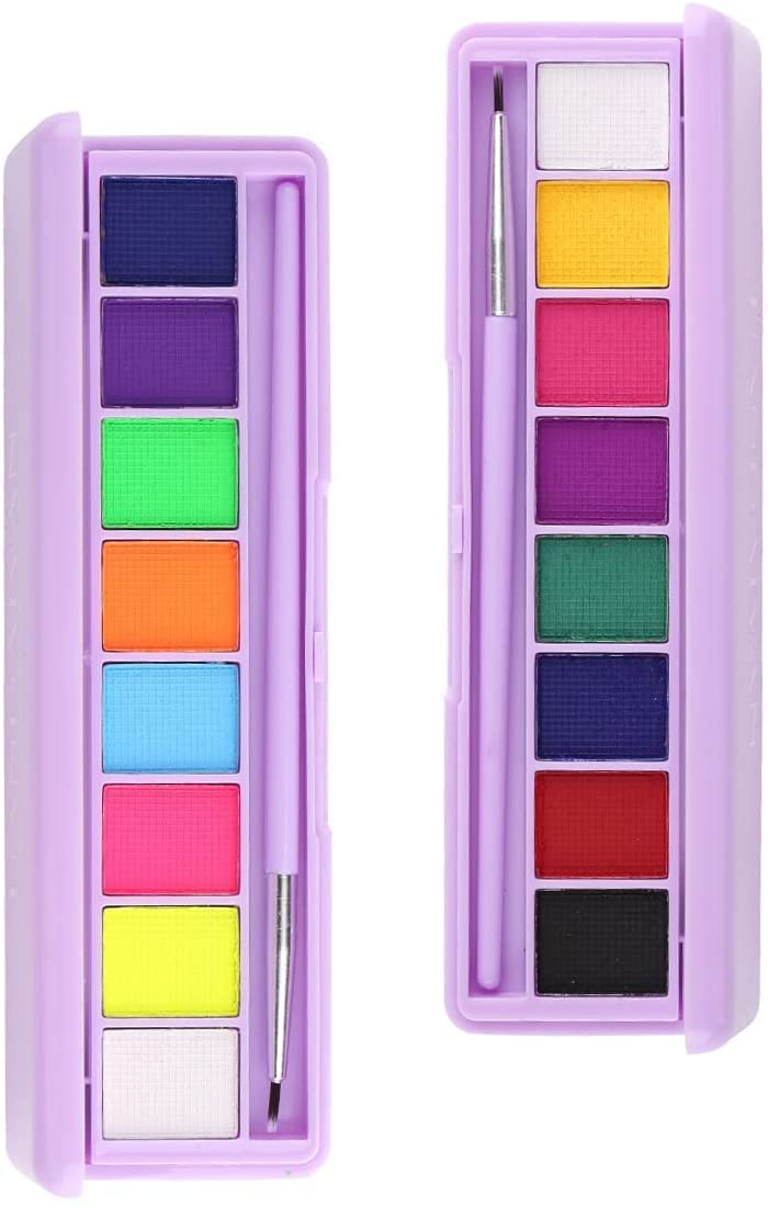 Mysense 16 Colors Water Activated Eyeliner Palette,Neon Face Paint,Fluorescent Bright Rainbow Colorful Body Paint Makeup,Matte and UV Blacklight Graphic Eyeliner,With Eyeliner Brush