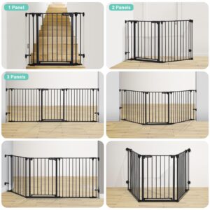 COMOMY 80" Extra Wide Baby Gate, Dog Gate for House Stairs Doorways Fireplace, Auto Close Pet Gate with Door Walk Through, 3 Metal Panels, Hardware Mounted Baby Fence Indoor Outdoor(30" Tall, Black)