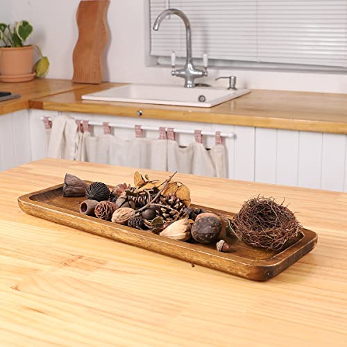 Athaliah Wooden Tray, 18 Inches Rustic Wood Decorative Trays, Natural Hand Carving Solid Wood Long Tray for Table Centerpiece, Kitchen Counter, Home Decor, Bathroom