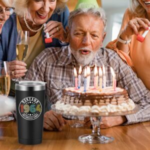 60th Birthday Gifts for Men Women Friends, Tumbler 20 oz Stainless Steel Vacuum Insulated Tumblers, Double Sided Printed Birthday Thermos cup, Back in 1964 Old Time Information - Black