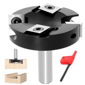 cnc spoilboard surfacing router bit 1/2 shank, 2-1/2”cut dia, 2+2 insert carbide slab flattening router bits, planing bit wood planer bit, for flycutter/ slab leveler/ rabbeting by sinoprotools