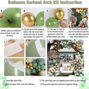 DUILE Sage Green Balloon Garland Arch Kit Jungle Safari Woodland Balloon Garland Arch Sage Green Brown Beige Gold Balloons for Baby Shower Wild One Safari Birthday Decorations