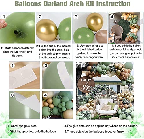 DUILE Sage Green Balloon Garland Arch Kit Jungle Safari Woodland Balloon Garland Arch Sage Green Brown Beige Gold Balloons for Baby Shower Wild One Safari Birthday Decorations