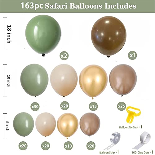 DUILE Sage Green Balloon Garland Arch Kit Jungle Safari Woodland Balloon Garland Arch Sage Green Brown Beige Gold Balloons for Baby Shower Wild One Safari Birthday Decorations