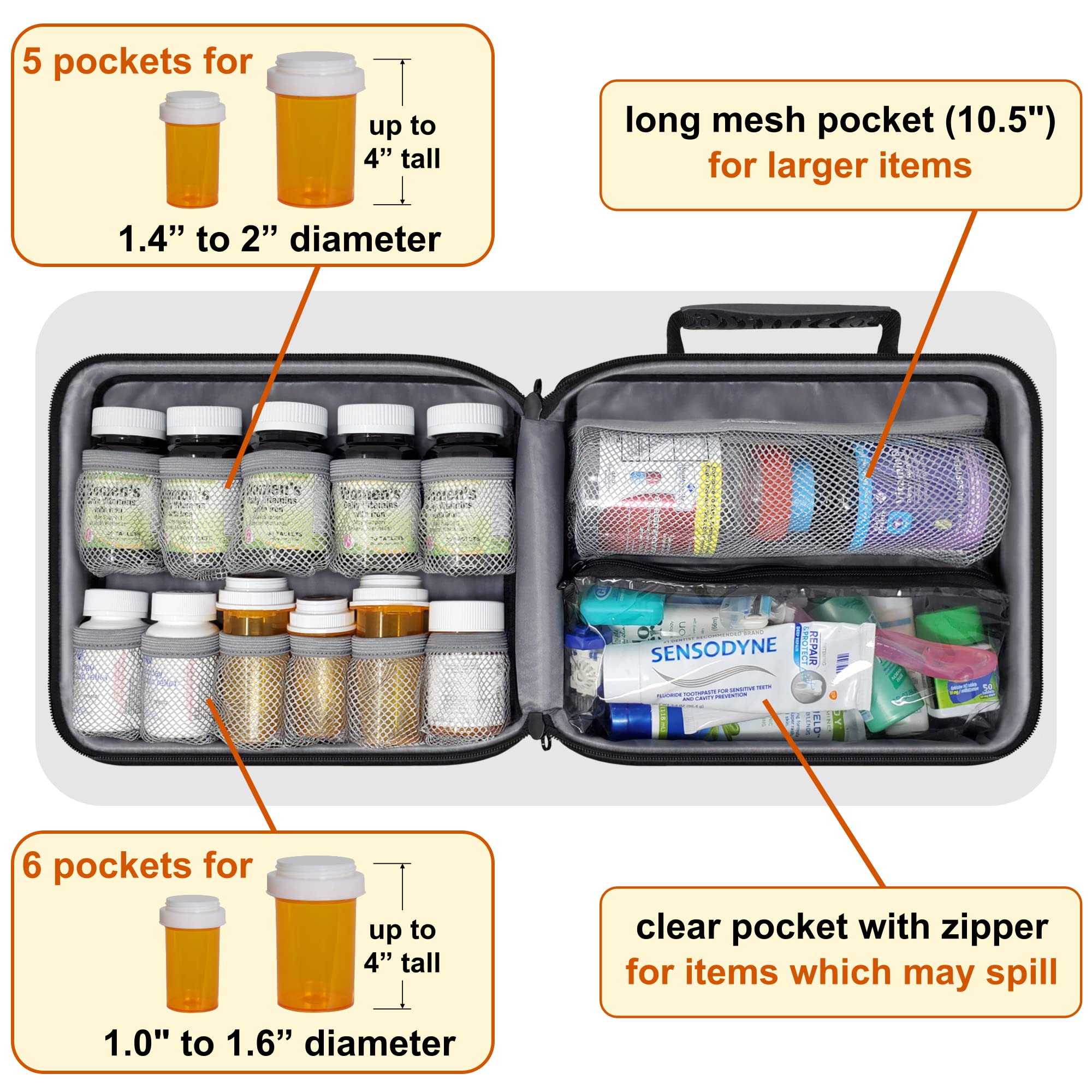 StarPlus2 Select Large Pill Bottle Organizer with Pill Cutter, Medicine Bag, Case, Carrier for Medications, Vitamins, and Medical Supplies with Fixed Pockets – for Home Storage and Travel - Purple