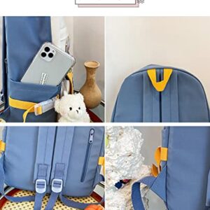 Moaneji 16" Cute Soft Canvas Hiking Backpack with Pins Aesthetic Back Pack Fashion Daypack with Hanging Bear Fancy Travel Shoulder Backpack Lightweight Travel Bag (Yellow And Blue)