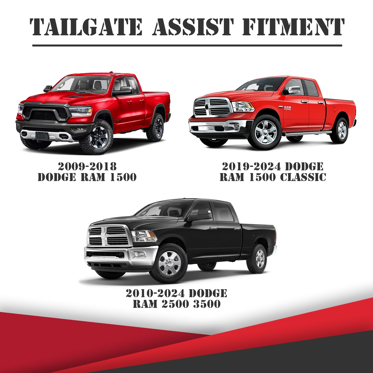 Truck Tailgate Assist Accessories Compatible with 2009-2018 Dodge Ram 1500 and 2019-2024 Ram 1500 Classic, 2010-2024 Ram 2500 3500 Tailgate Damping Strut Accessories