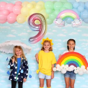 JOYMEMO On Cloud 9 Birthday Decorations for Girls Pastel Rainbow Balloon Garland Arch Kit On Cloud 9 Cake Topper/Balloon Banner for Sky Theme 9th Birthday Party Supplies