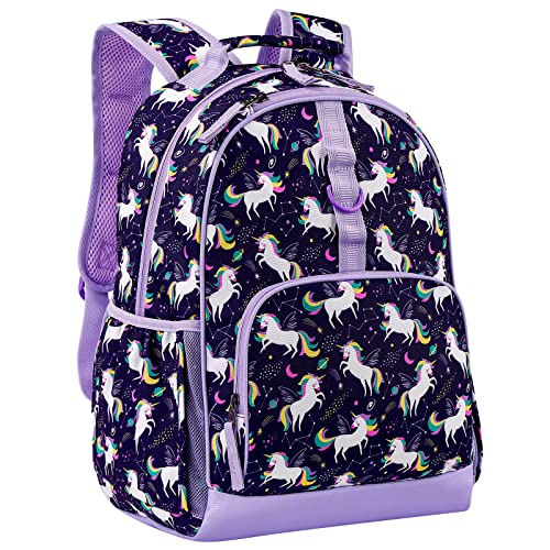 Choco Mocha Unicorn Backpack for Girls Backpack Elementary School Backpack Kids 17 inch Kindergarten Backpack for Girls 1st 2nd Grade Bookbag School Bag 6-8 5-7 with Chest Strap Purple