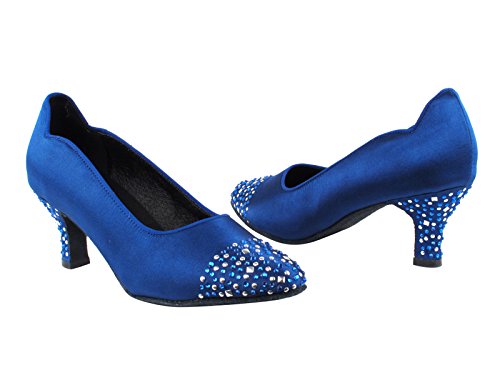 Very Fine Dancesport Shoes - Women Rhinestone Waltz, Tango, Ballroom Dance Shoes - SERA5501-2.5 inch Heel Close Toe (Blue Satin, Size 6)