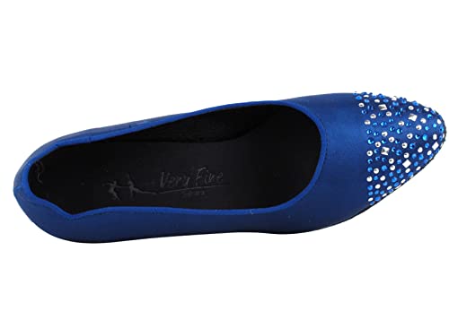 Very Fine Dancesport Shoes - Women Rhinestone Waltz, Tango, Ballroom Dance Shoes - SERA5501-2.5 inch Heel Close Toe (Blue Satin, Size 6)