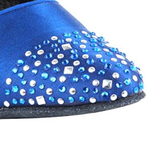 Very Fine Dancesport Shoes - Women Rhinestone Waltz, Tango, Ballroom Dance Shoes - SERA5501-2.5 inch Heel Close Toe (Blue Satin, Size 6)