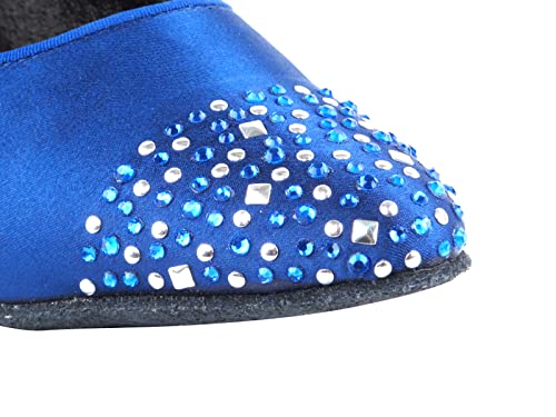 Very Fine Dancesport Shoes - Women Rhinestone Waltz, Tango, Ballroom Dance Shoes - SERA5501-2.5 inch Heel Close Toe (Blue Satin, Size 6)