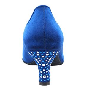 Very Fine Dancesport Shoes - Women Rhinestone Waltz, Tango, Ballroom Dance Shoes - SERA5501-2.5 inch Heel Close Toe (Blue Satin, Size 6)