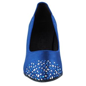 Very Fine Dancesport Shoes - Women Rhinestone Waltz, Tango, Ballroom Dance Shoes - SERA5501-2.5 inch Heel Close Toe (Blue Satin, Size 6)