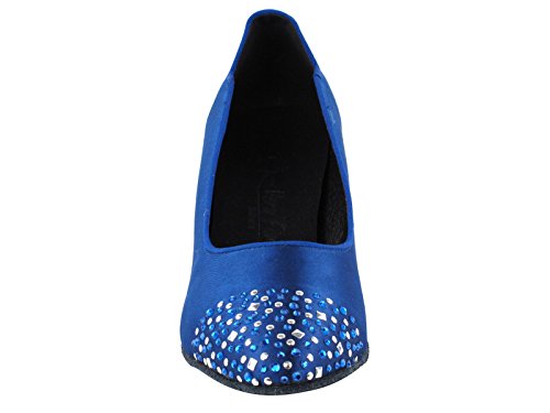 Very Fine Dancesport Shoes - Women Rhinestone Waltz, Tango, Ballroom Dance Shoes - SERA5501-2.5 inch Heel Close Toe (Blue Satin, Size 6)