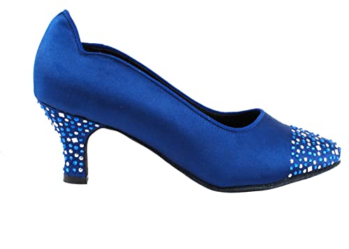 Very Fine Dancesport Shoes - Women Rhinestone Waltz, Tango, Ballroom Dance Shoes - SERA5501-2.5 inch Heel Close Toe (Blue Satin, Size 6)