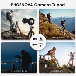 PHOSNOVA Compact Camera Tripod 62",Lightweight Travel Tripod for DSLR with 360 Degree Ball Head Detachable,Camera Monopod,11lbs Load for Video Camcorder