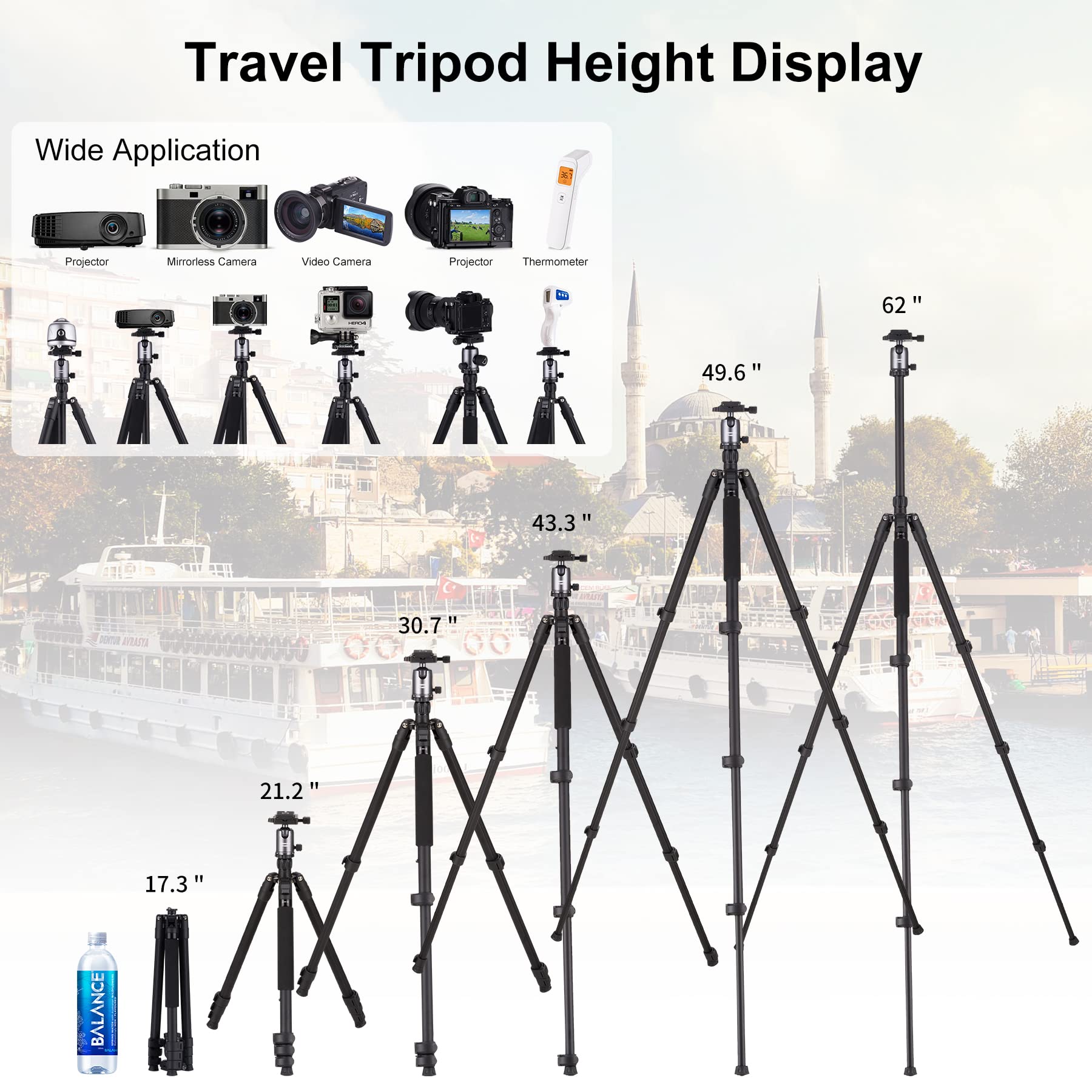 PHOSNOVA Compact Camera Tripod 62",Lightweight Travel Tripod for DSLR with 360 Degree Ball Head Detachable,Camera Monopod,11lbs Load for Video Camcorder