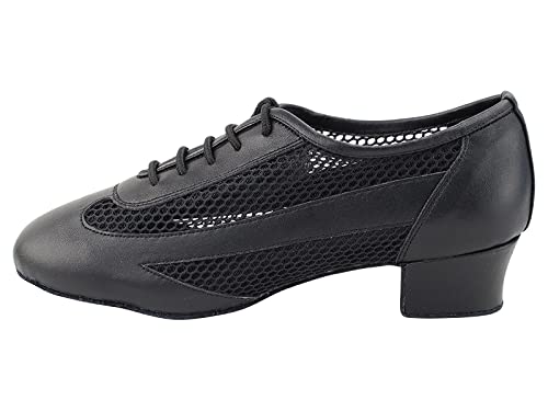 Very Fine Dancesport Shoes - Women's Latin, Salsa Ballroom Practice Dance Shoes - Classic 2009-1.5" Heel & Canvas Mesh Shoe Bag (Black Leather, Size 9)