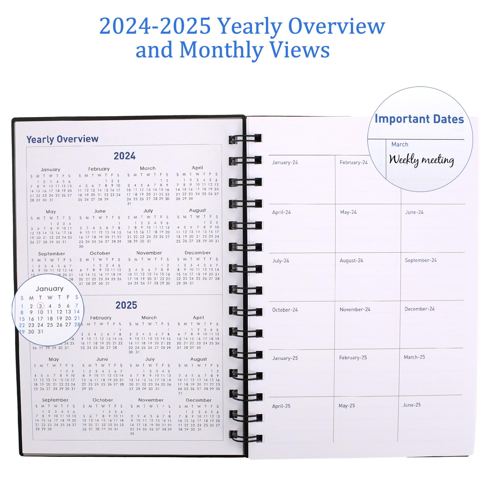 2024-2025 Planner Weekly and Monthly, 18 Month Academic Daily Planner January 2024- June 2025, 2024Spiral Planner with Hardcover, Thick Paper, 5.7" x 8.3