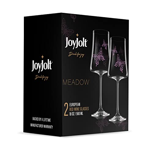 JoyJolt Meadow Butterfly Red Wine Glasses – Premium Red Wine Glasses Set of 2 – Exquisite Pink Butterfly Crystal Wine Glasses – 21oz Long Stem Unique Wine Glasses – Made in Europe