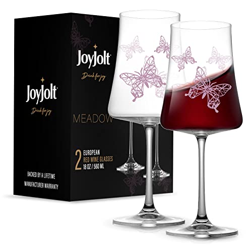 JoyJolt Meadow Butterfly Red Wine Glasses – Premium Red Wine Glasses Set of 2 – Exquisite Pink Butterfly Crystal Wine Glasses – 21oz Long Stem Unique Wine Glasses – Made in Europe