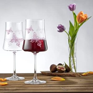 JoyJolt Meadow Butterfly Red Wine Glasses – Premium Red Wine Glasses Set of 2 – Exquisite Pink Butterfly Crystal Wine Glasses – 21oz Long Stem Unique Wine Glasses – Made in Europe