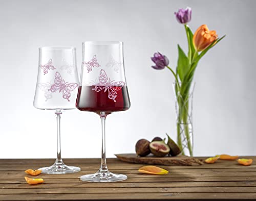 JoyJolt Meadow Butterfly Red Wine Glasses – Premium Red Wine Glasses Set of 2 – Exquisite Pink Butterfly Crystal Wine Glasses – 21oz Long Stem Unique Wine Glasses – Made in Europe