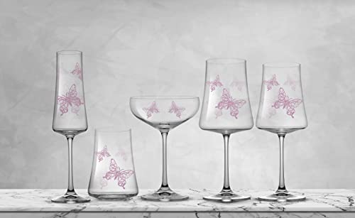 JoyJolt Meadow Butterfly Red Wine Glasses – Premium Red Wine Glasses Set of 2 – Exquisite Pink Butterfly Crystal Wine Glasses – 21oz Long Stem Unique Wine Glasses – Made in Europe