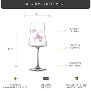 JoyJolt Meadow Butterfly Red Wine Glasses – Premium Red Wine Glasses Set of 2 – Exquisite Pink Butterfly Crystal Wine Glasses – 21oz Long Stem Unique Wine Glasses – Made in Europe